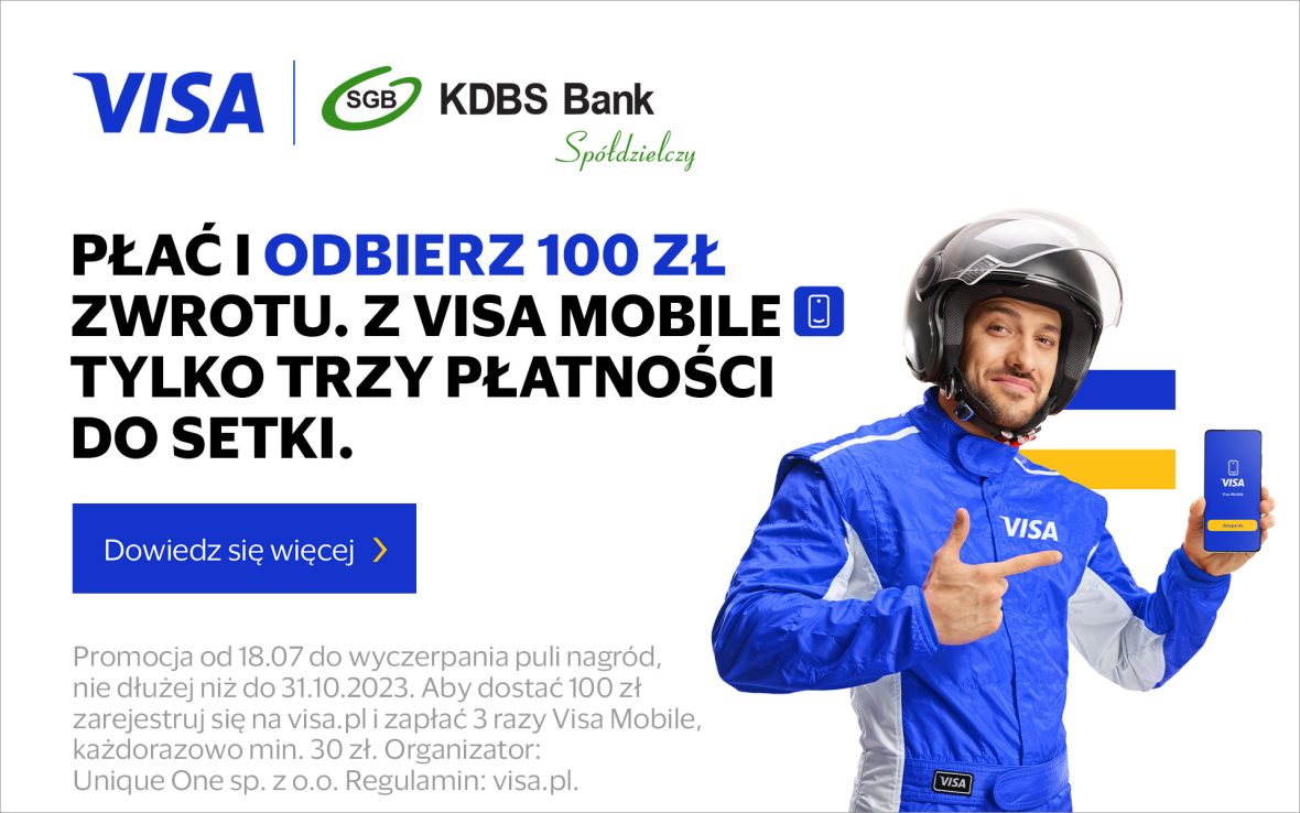 Płać Visa Mobile i odbierz 100 zł zwrotu na kartę - KDBS Bank